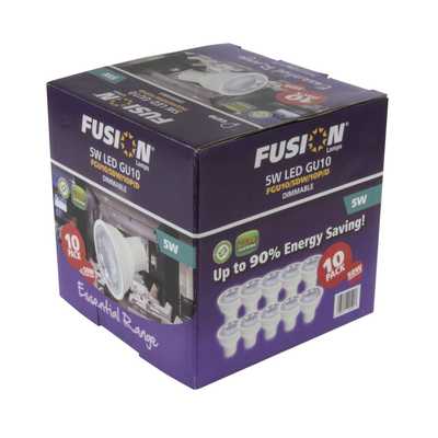 Fusion Essential 5W GU10 LED Dimmable Lamp 6000K (Pack of 10) (FGU10 ...