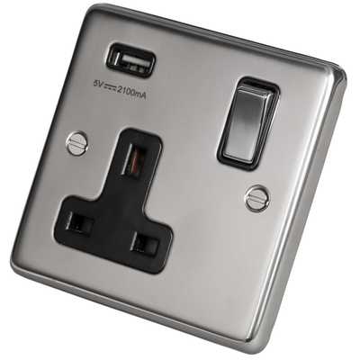 Eurolite 13A 1 Gang Socket with USB Outlet Metal / Black Insert ...