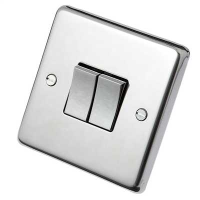 Eurolite 10A 2 Gang 2 Way Light Switch Polished Stainless Steel (PSS2SW ...