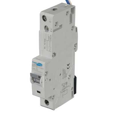 Hager 16A Single Pole 1 Module B Curve 10kA 30mA Type A RCBO (ADA116U) | CEF