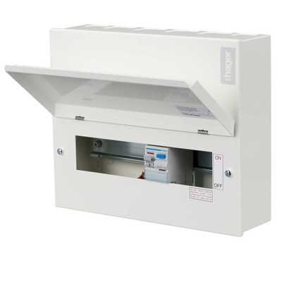 Hager 10 Way 63A 30mA Type A RCD Incomer Metal Clad Consumer Unit ...