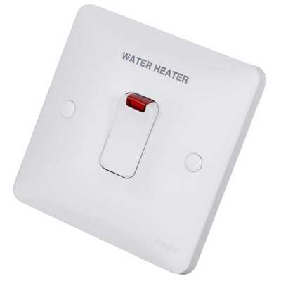 Hager Sollysta 20A DP Switch with Neon marked Water Heater White (WMDP85N) | CEF