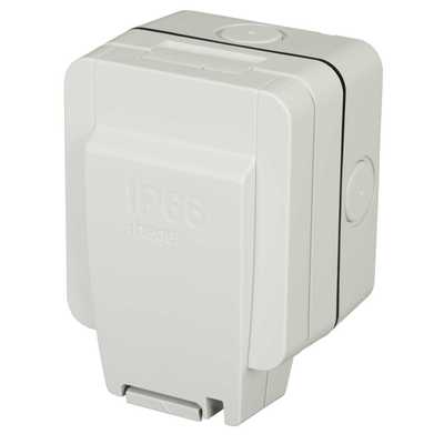 Hager Sollysta 13A 1 Gang Double Pole Switched Socket IP66 Grey ...