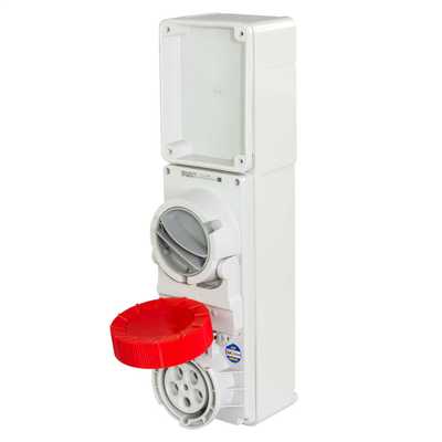 Lewden 63A 3P+N+E 400V Interlocked Switched Socket IP65 (PM63/3408FPB ...