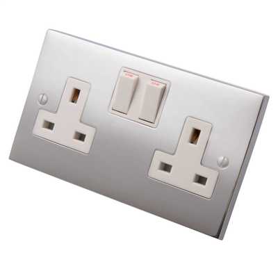 Heritage 13A 2 Gang Double Switched Socket White Insert Polished Chrome ...