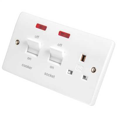45A DP Cooker Control Unit Neon Switch Socket White | CEF