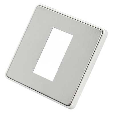 MK Dimensions 1 Gang 1 Euro Module Front Plate White Trim Brushed ...