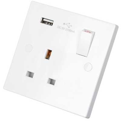 Knightsbridge 13A 1 Gang Switched Socket with USB Outlet White (SN9903 ...