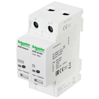Schneider Acti9 20kA 2 Module Single Pole and Neutral Type 2 Surge ...