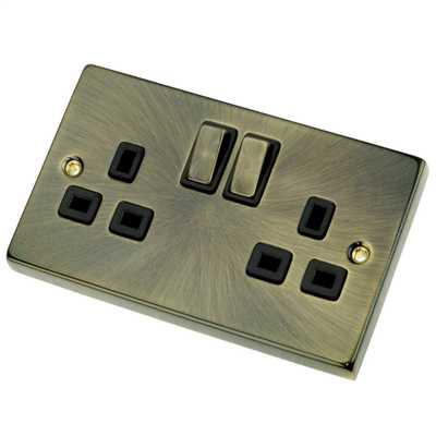 Scolmore Click Deco 13A DP 2 Gang Switched Socket Metal / Black Insert ...