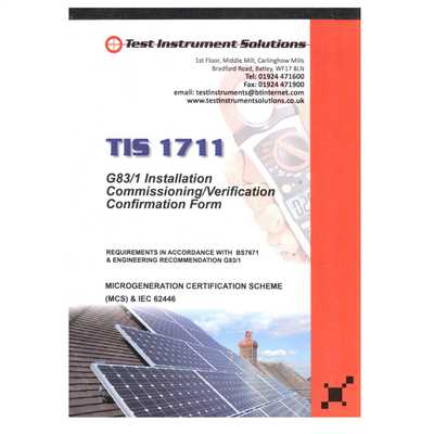 TIS G83/1 Installation Commissioning Verification Confirmation Form ...