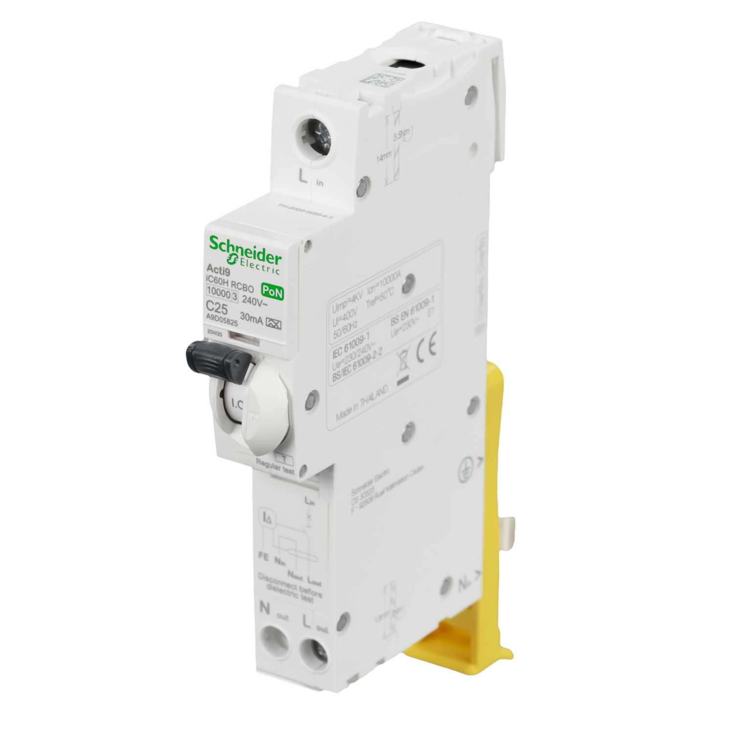 Schneider Acti9 25A Single Pole and Neutral 1 Module C Curve 10kA 30mA Type A RCBO (A9D05825) | CEF
