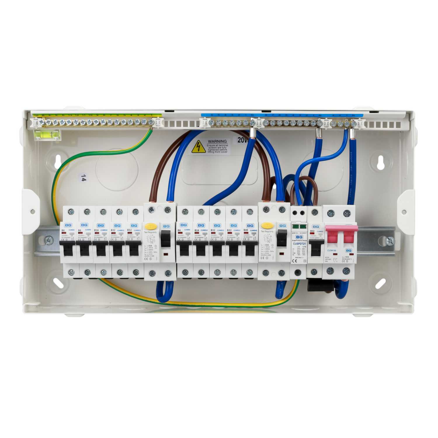 BG 11 Way Flexible Dual 63A Type AC RCD Metal Clad Unit with SPD and 10 ...