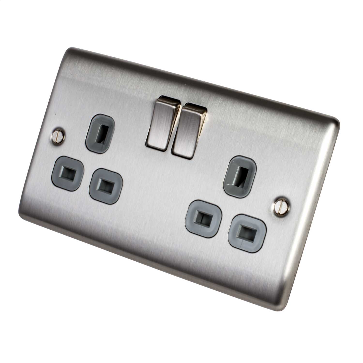 BG 13A DP 2 Gang Switched Socket Grey Insert Brushed Steel (NBS22G) | CEF