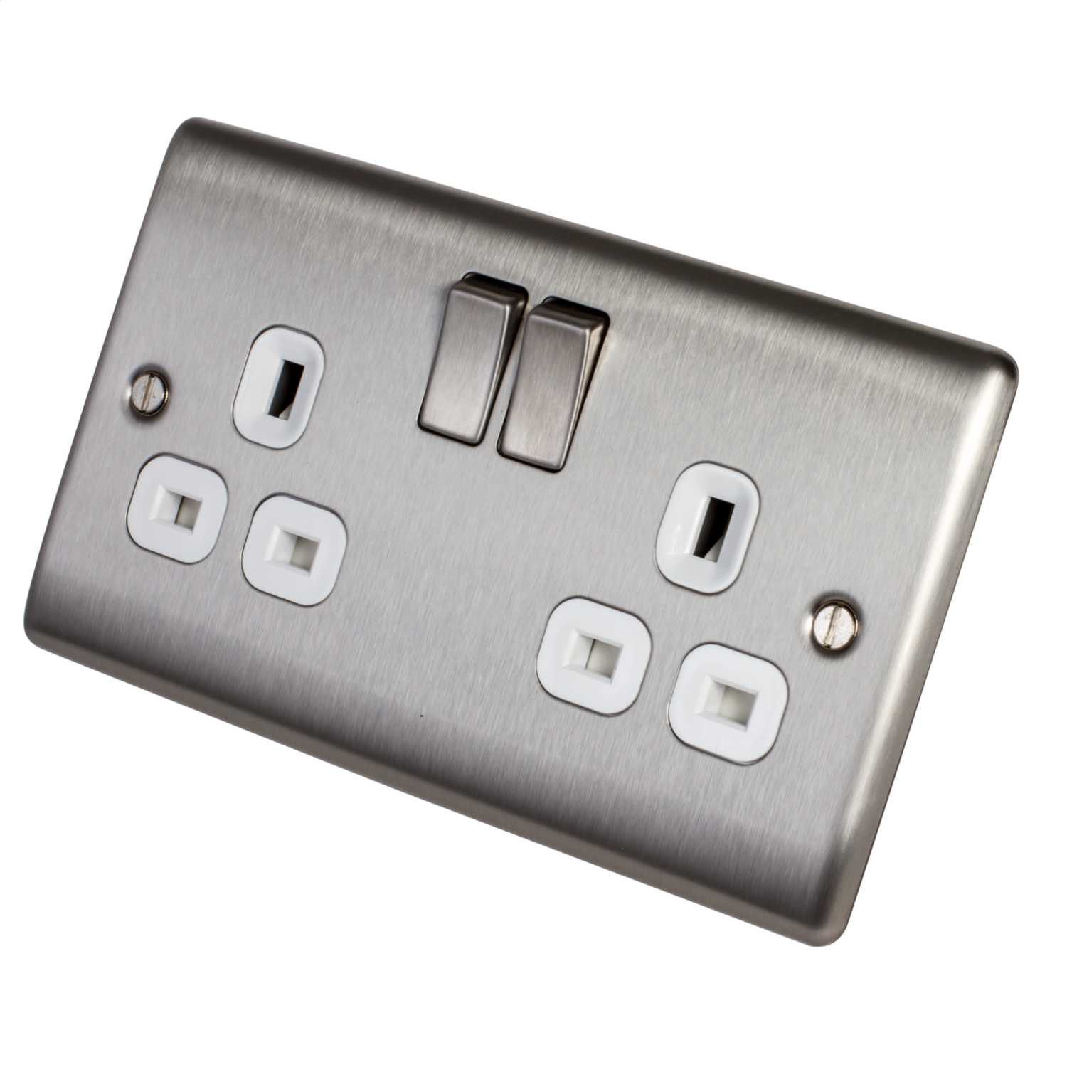 BG 13A DP 2 Gang Switched Socket White Insert Brushed Steel (NBS22W) | CEF