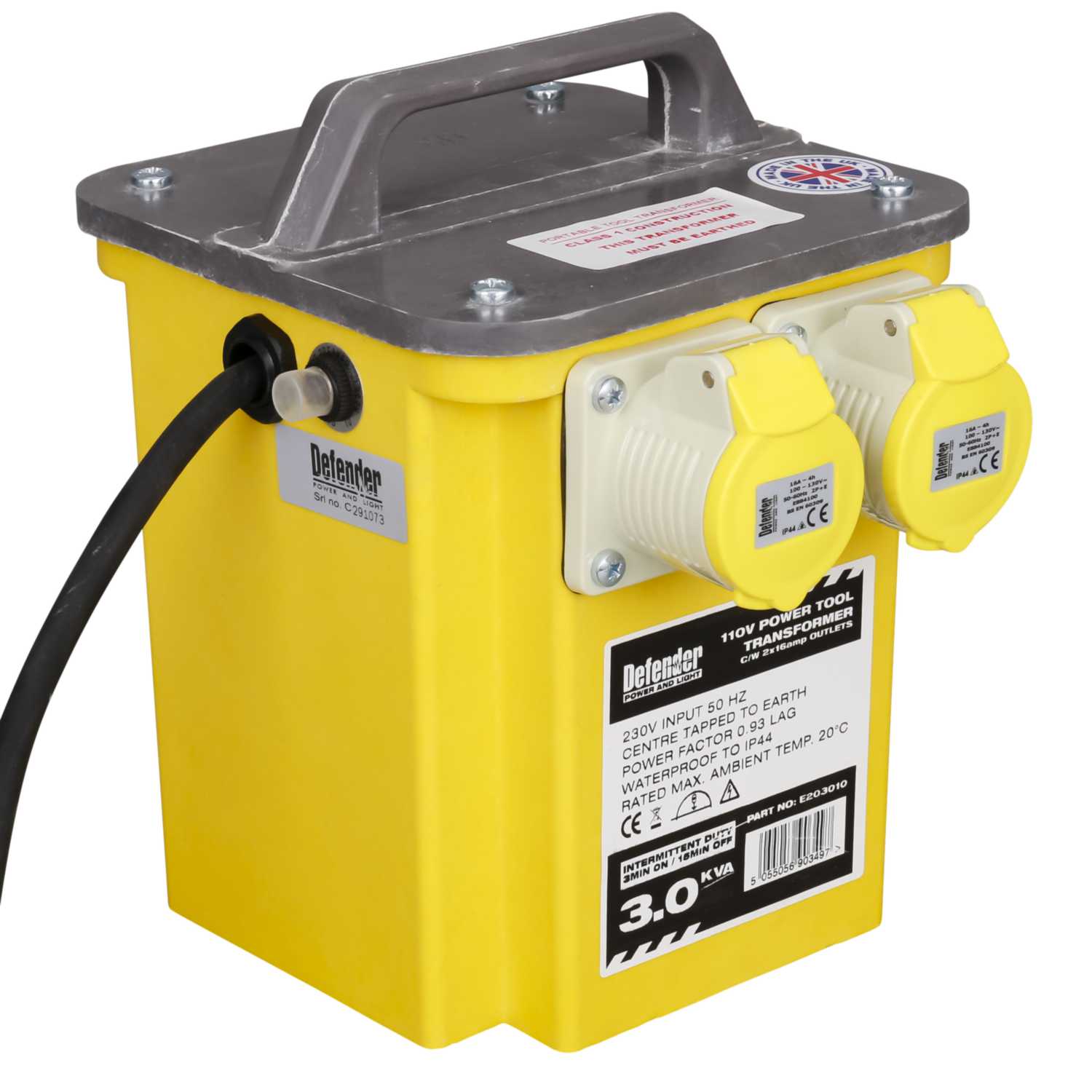 Defender 3.0kVA Portable Tool Transformer 110V with 2 x 16A Sockets ...