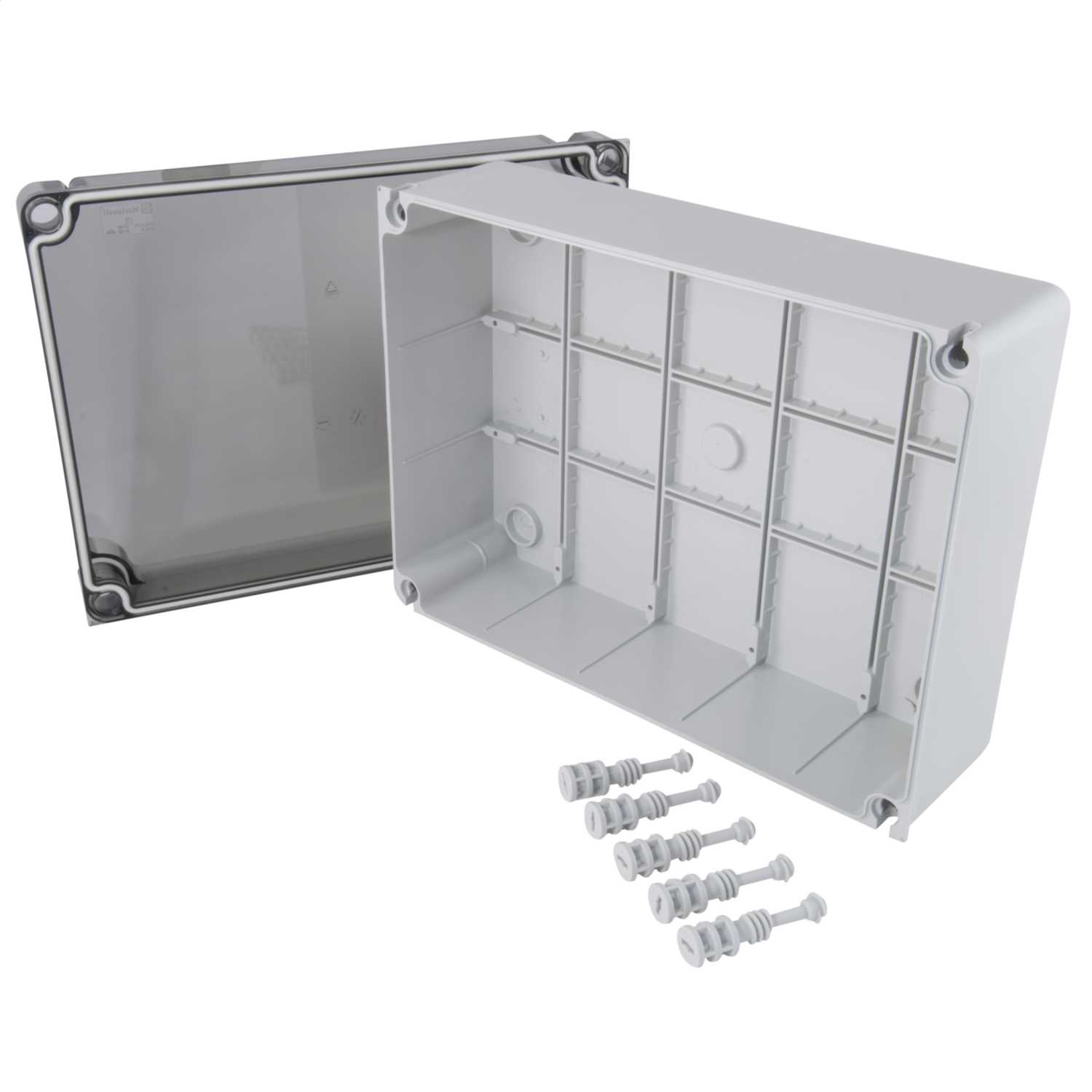 MCG 220mm x 300mm x 120mm Plastic Adaptable Box Grey with Clear Lid ...