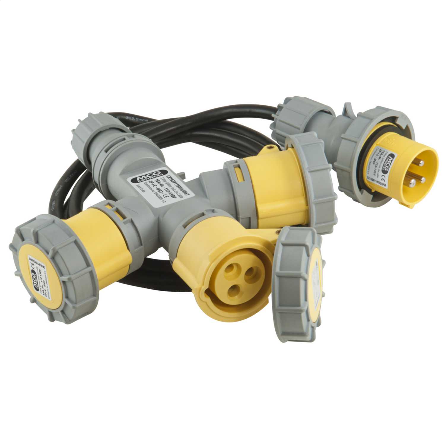 Connexs 16A 2P+E 110V 3 Way Y Splitter with Cable and Plug IP67 ...
