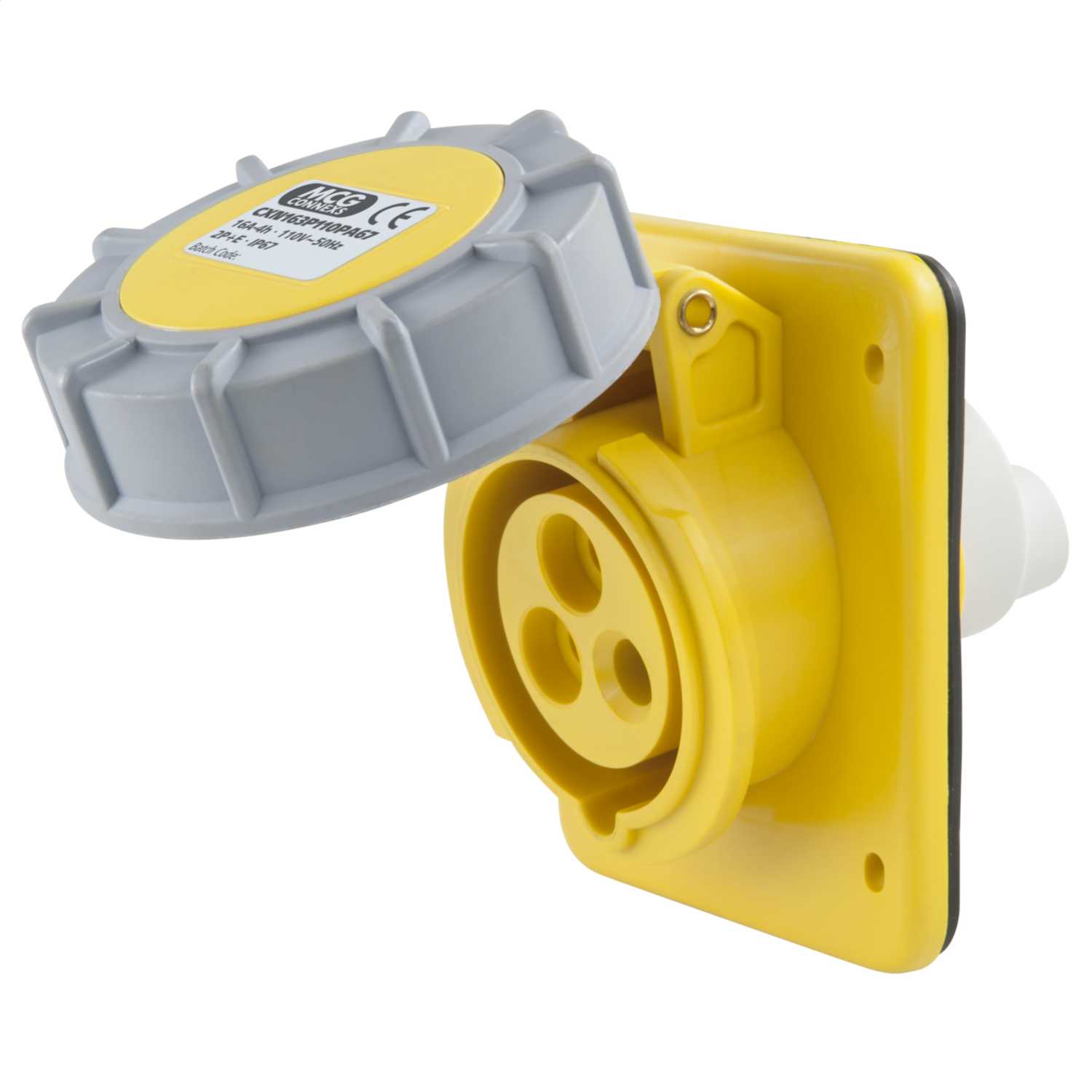 Connexs 16A 2P+E 110V Angled Panel Mounted Socket IP67 (CXN163P110PA67 ...
