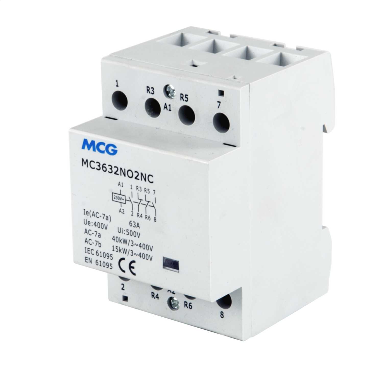 MCG 63A Modular Contactor 2 NO + 2 NC Contacts 230V Coil (MC3632NO2NC ...
