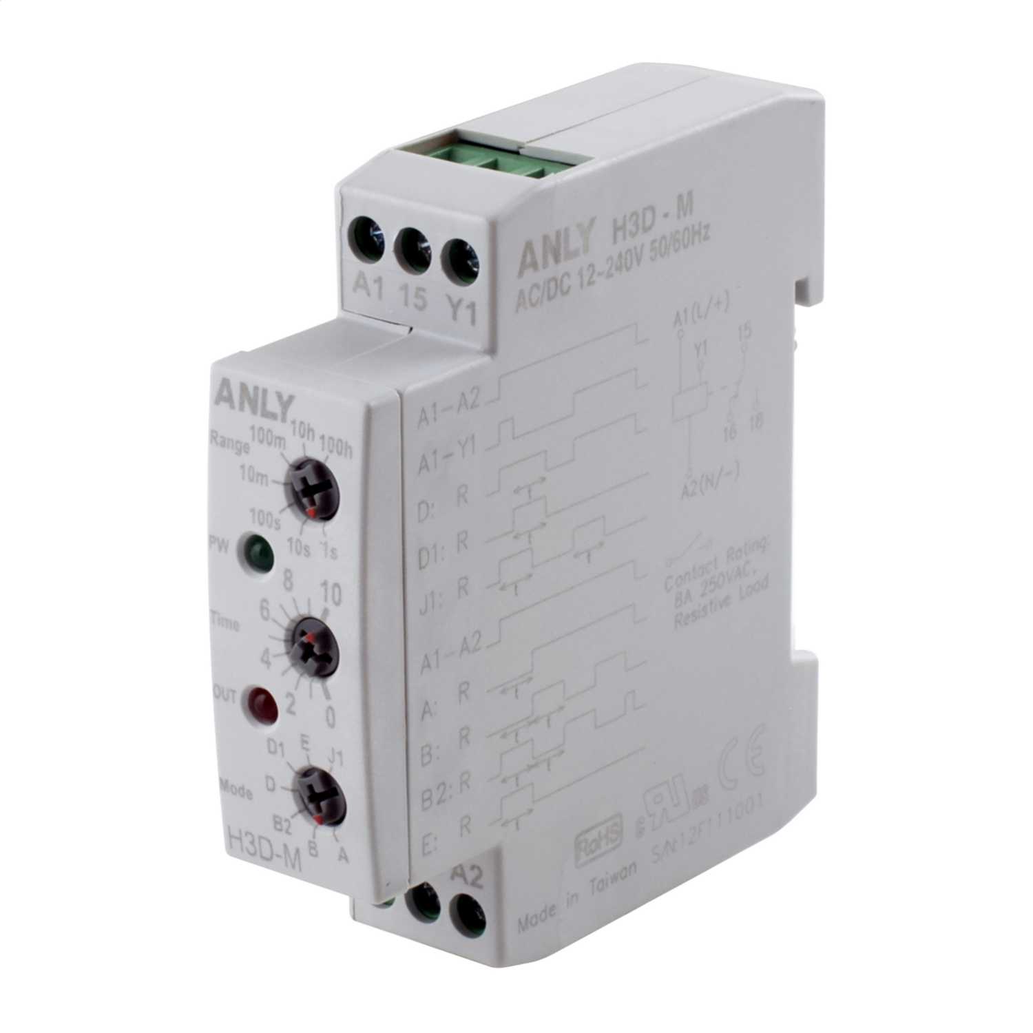 MCG 8A 12 to 240V AC / DC Multi Voltage Multifunction DIN Rail Timer ...