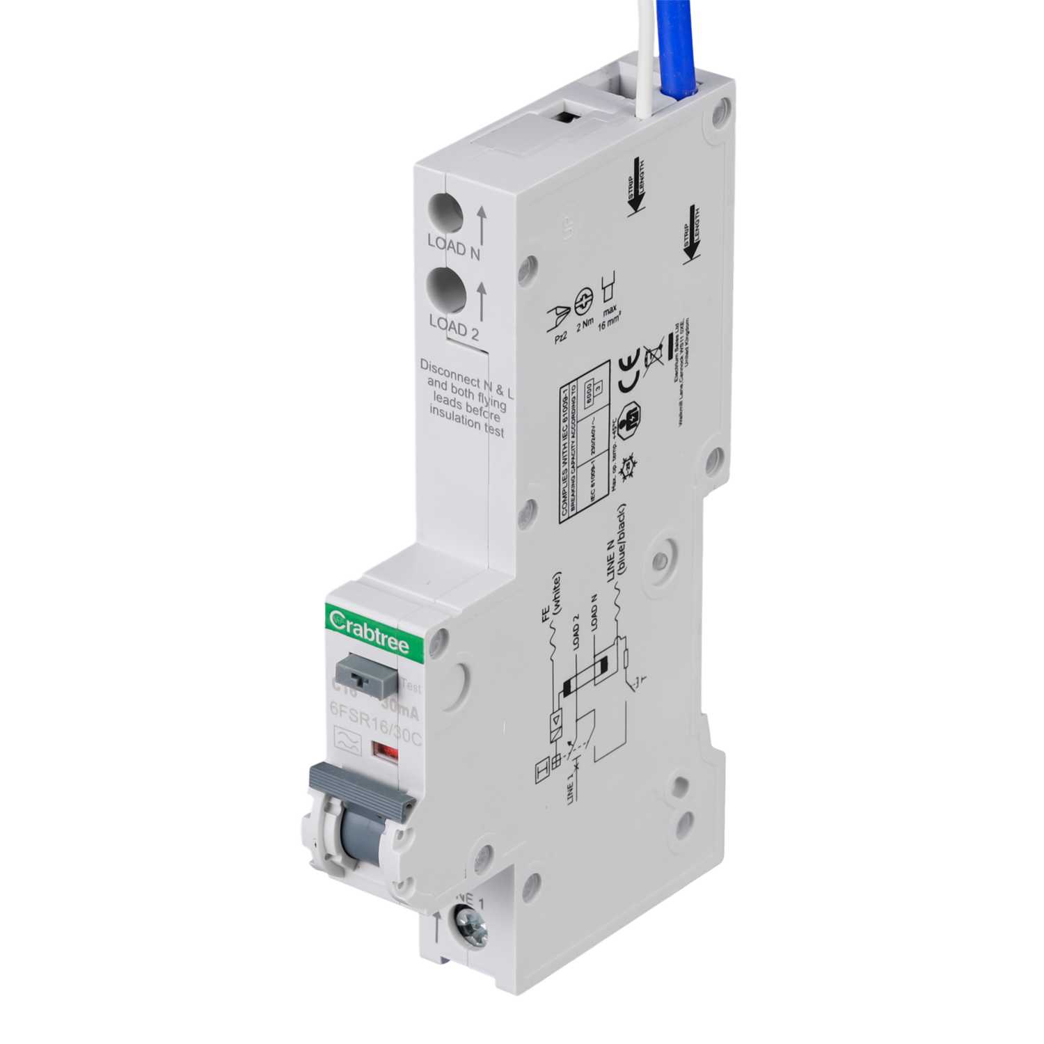 Crabtree Loadstar 16A Single Pole 1 Module C Curve 6kA 30mA Type A RCBO (6FSR16/30C) | CEF