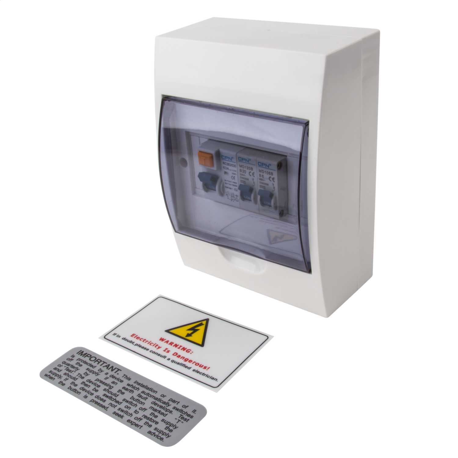 Cudis CPN 6 Way 63A 30mA RCD Insulated Consumer Unit with 6A + 20A MCB ...