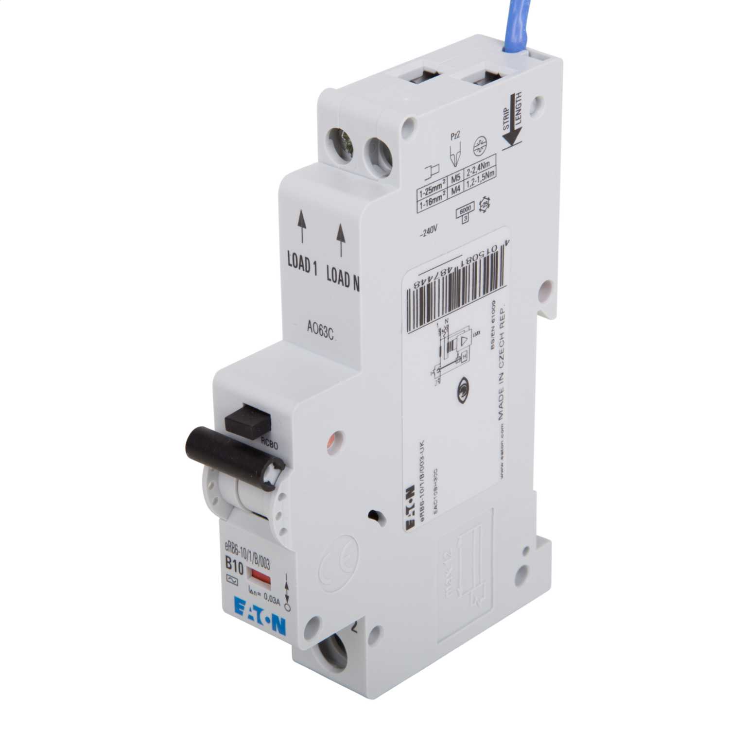 Eaton 10A Single Pole 1 Module B Curve 6kA 30mA Type AC RCBO (EAD10BH30C) | CEF