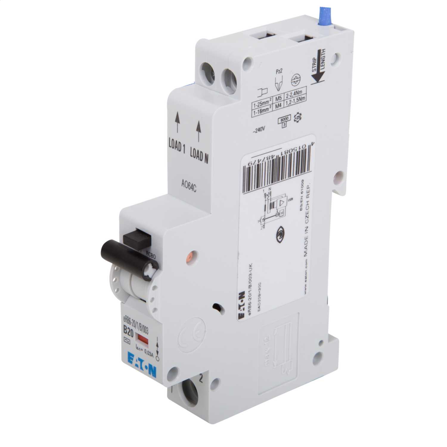 Eaton 20A Single Pole 1 Module B Curve 6kA 30mA Type AC RCBO (EAD20BH30C) | CEF