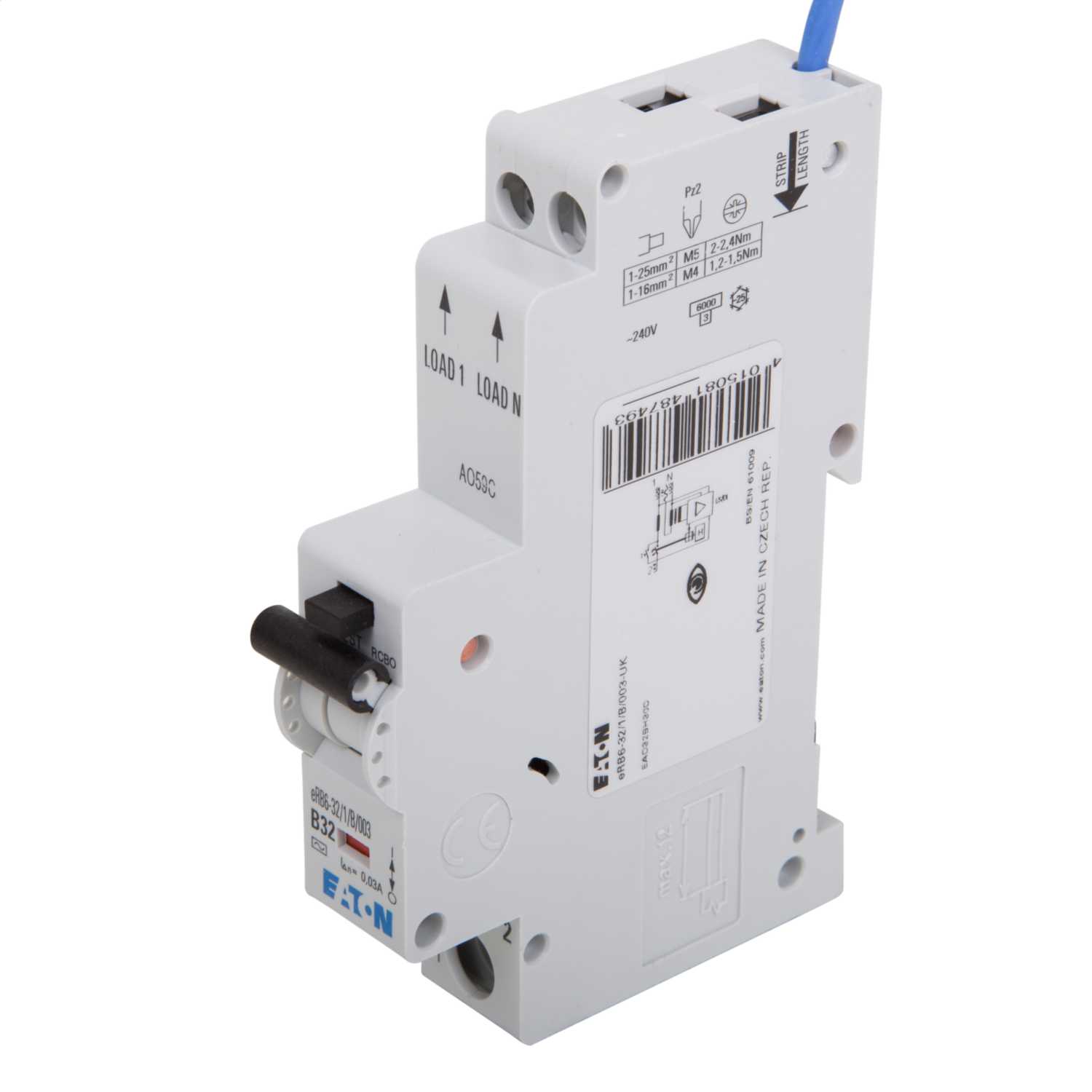 Eaton 32A Single Pole 1 Module B Curve 6kA 30mA Type AC RCBO (EAD32BH30C) | CEF