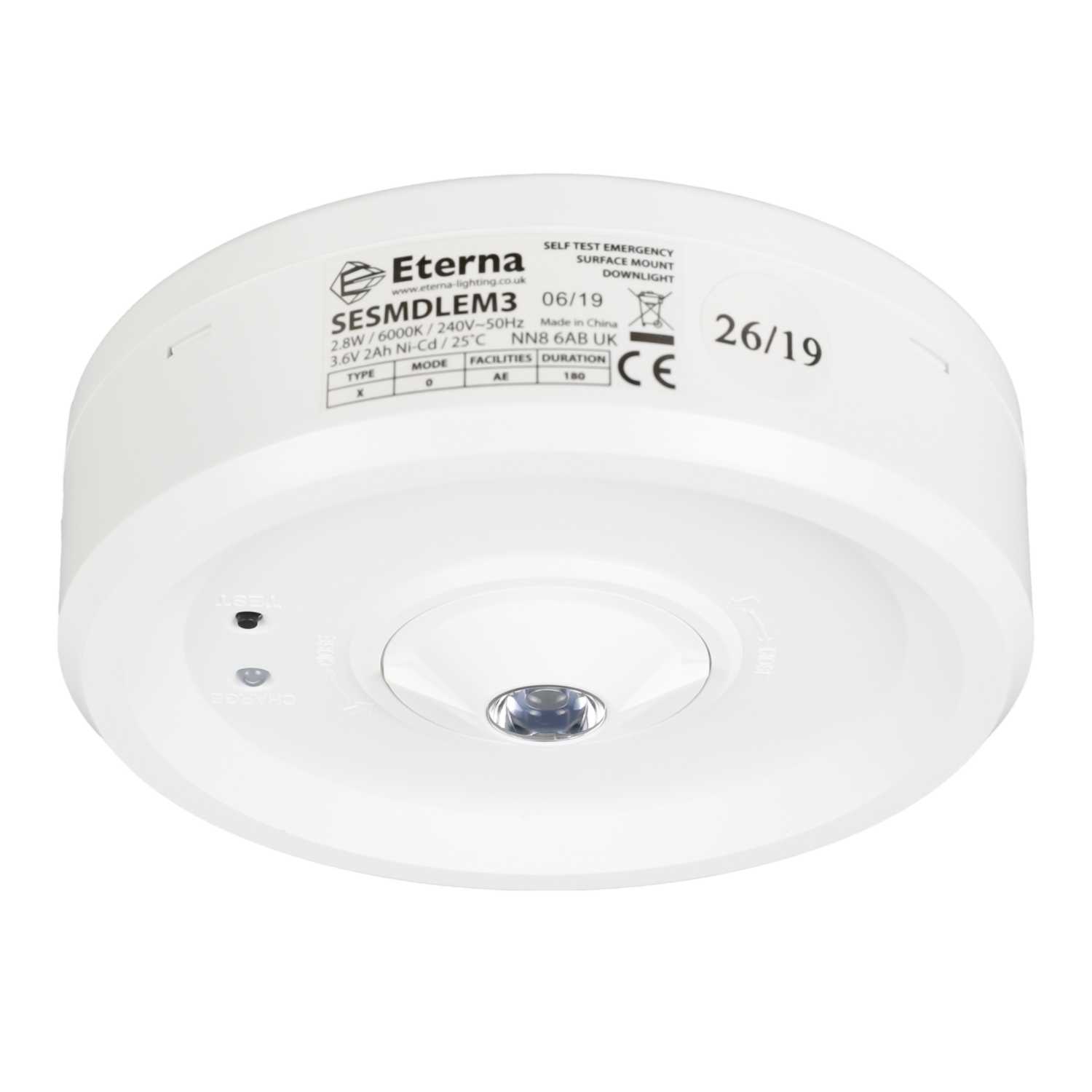 Eterna 3W LED Surface Mounted Emergency Open Area Downlight with Auto ...