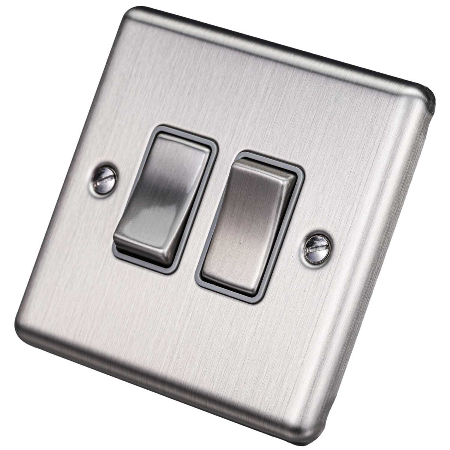 Eurolite 10A 2 Gang 2 Way Light Switch Grey Insert Satin Stainless ...