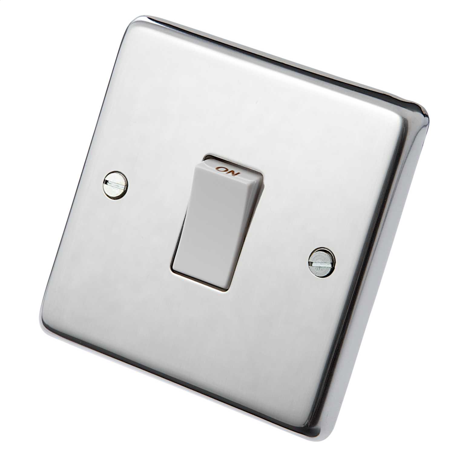 Eurolite 10A 1 Gang 2 Way Light Switch White Insert Polished Stainless ...