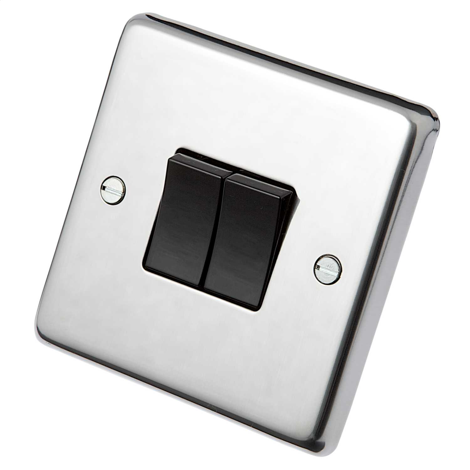 Eurolite 10A 2 Gang 2 Way Light Switch Black Insert Polished Stainless ...