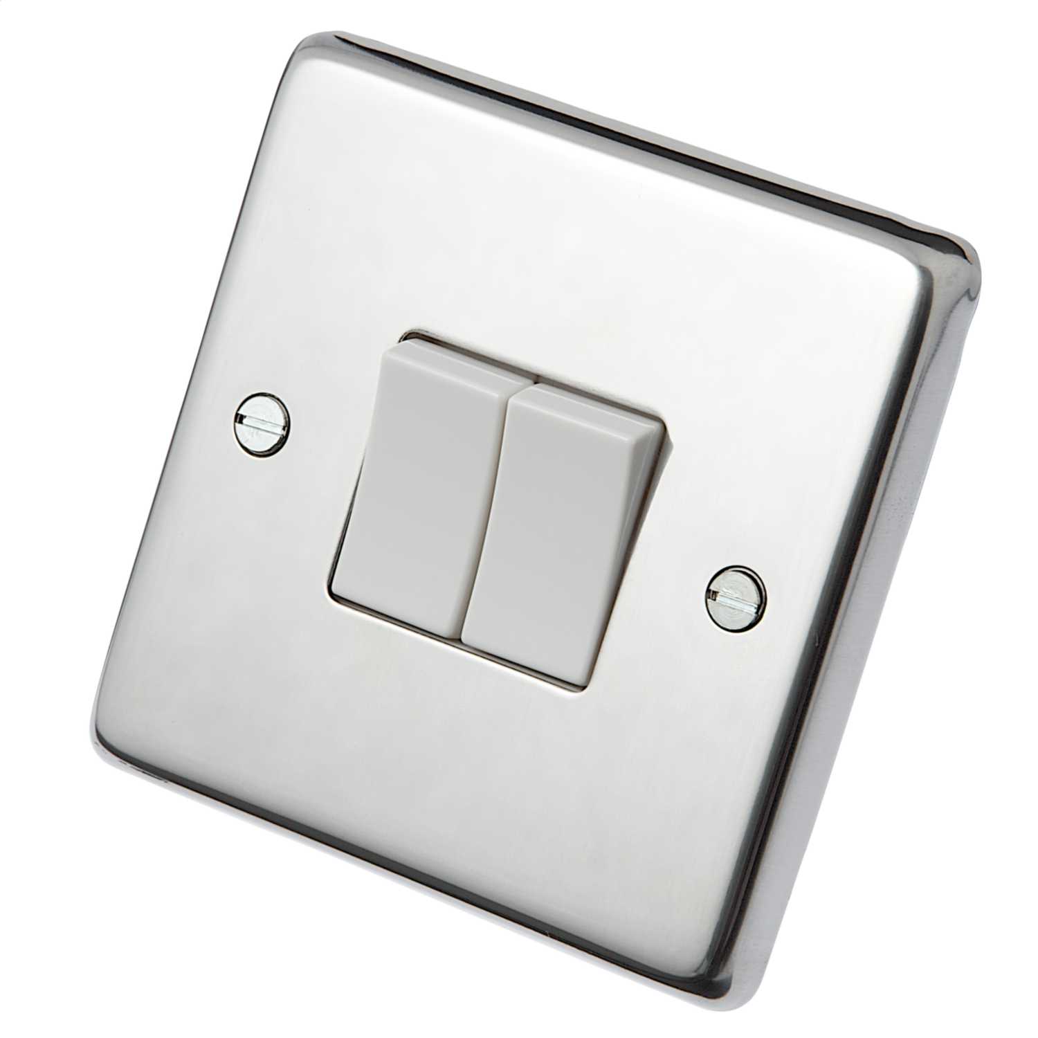 Eurolite 10A 2 Gang 2 Way Light Switch White Insert Polished Stainless ...