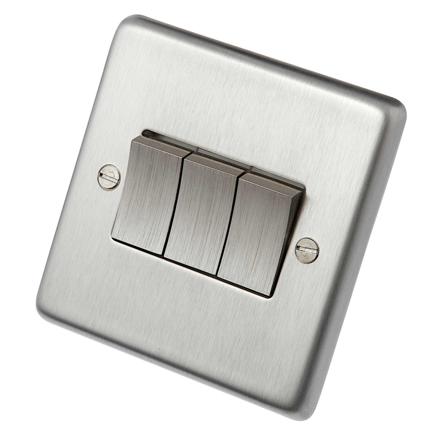 Eurolite 10A 3 Gang 2 Way Light Switch Satin Stainless Steel (SSS3SW) | CEF