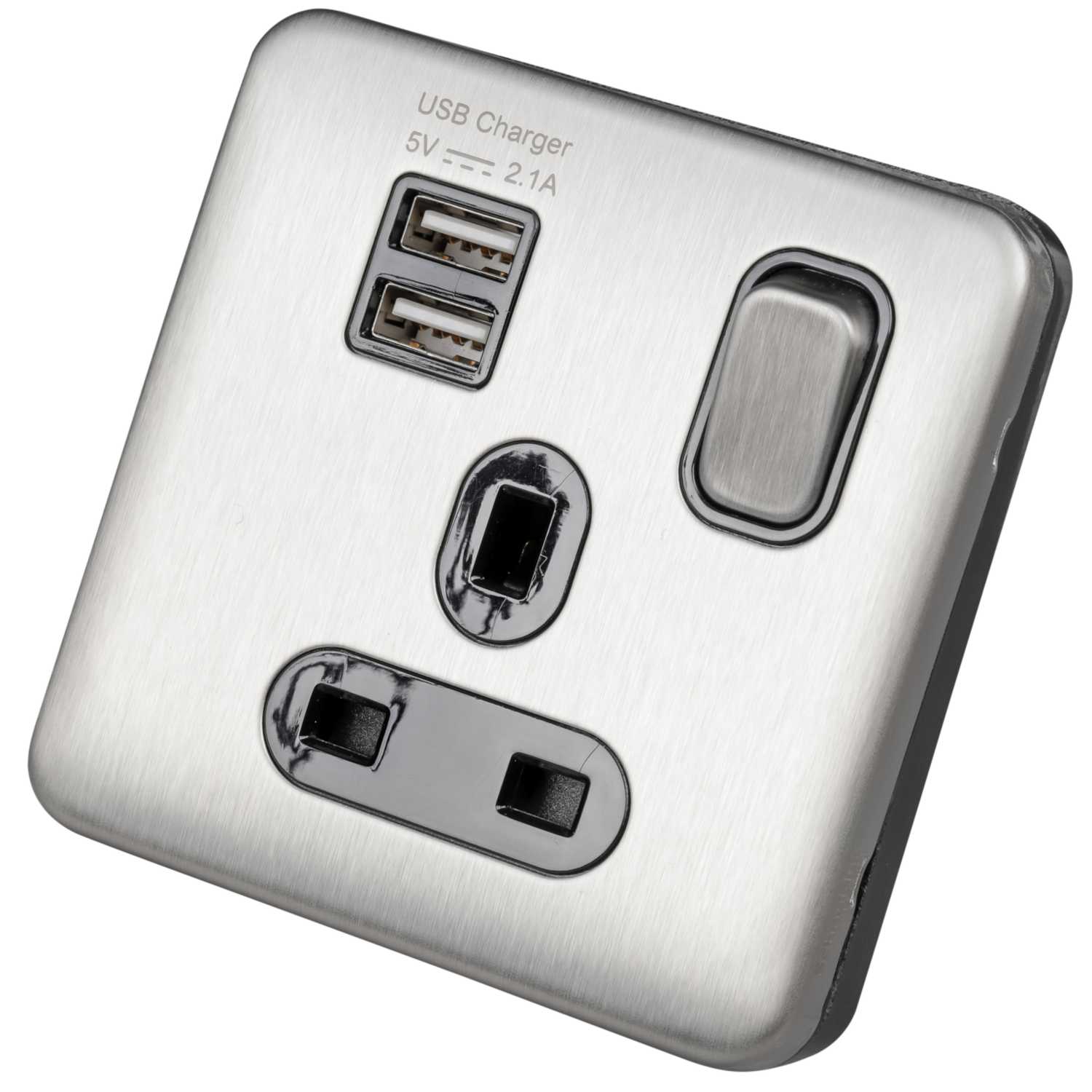 Schneider Lisse Deco 13A 1 Gang Switched Socket with Twin USB Outlets ...