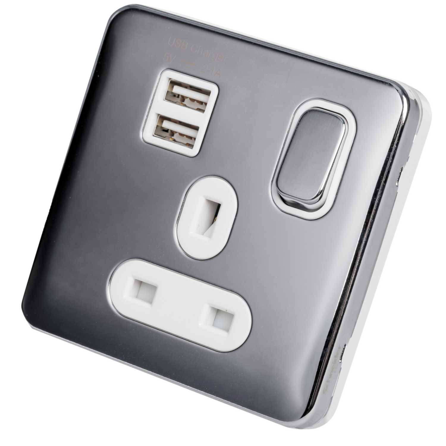 Schneider Lisse Deco 13A 1 Gang Switched Socket with Twin USB Outlets ...