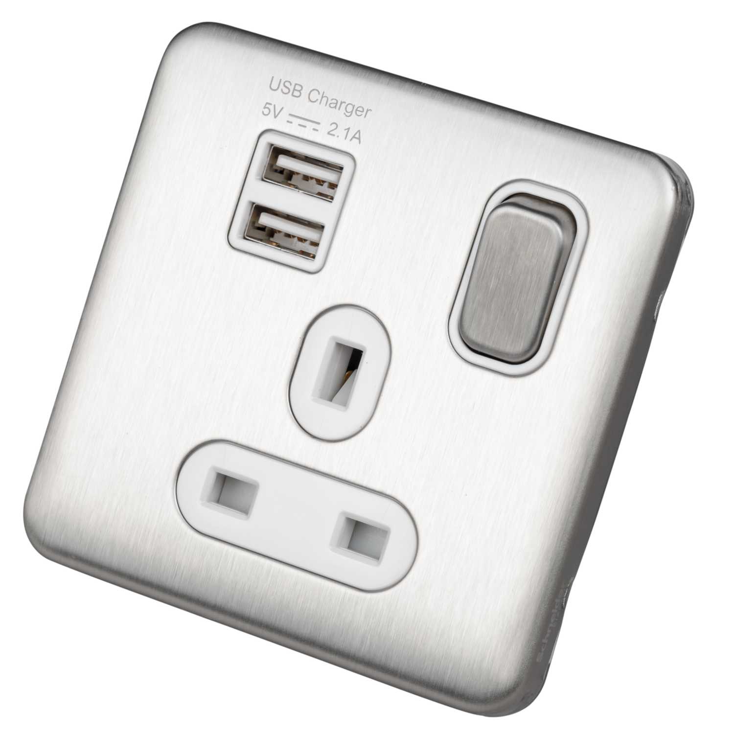 Schneider Lisse Deco 13A 1 Gang Switched Socket with Twin USB Outlets ...