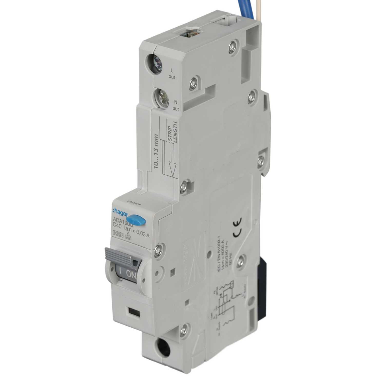 Hager 40A Single Pole 1 Module C Curve 10kA 30mA Type A RCBO (ADA190U ...