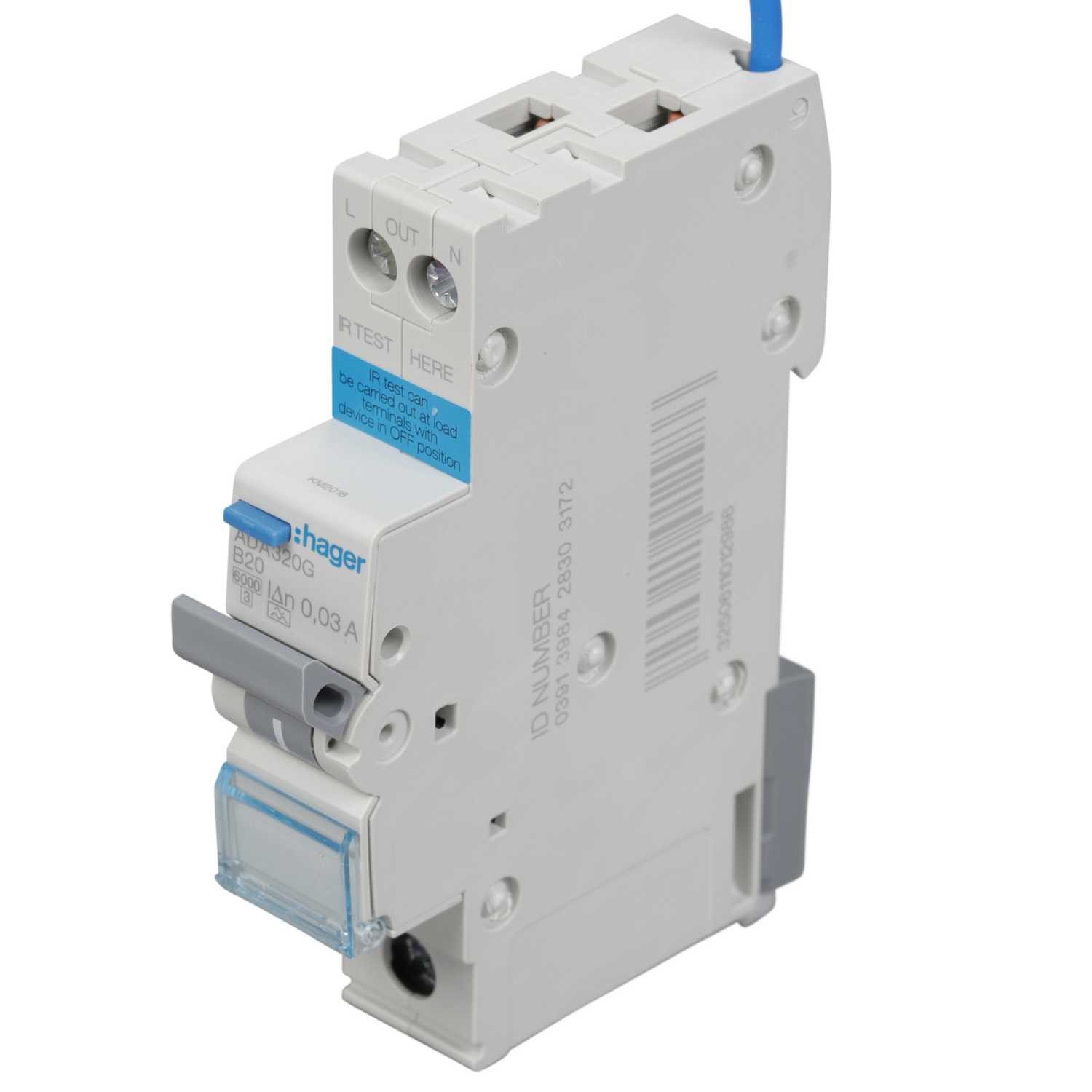 Hager 20A Single Pole and Neutral 1 Module B Curve 6kA 30mA Type A RCBO (ADA320G) | CEF