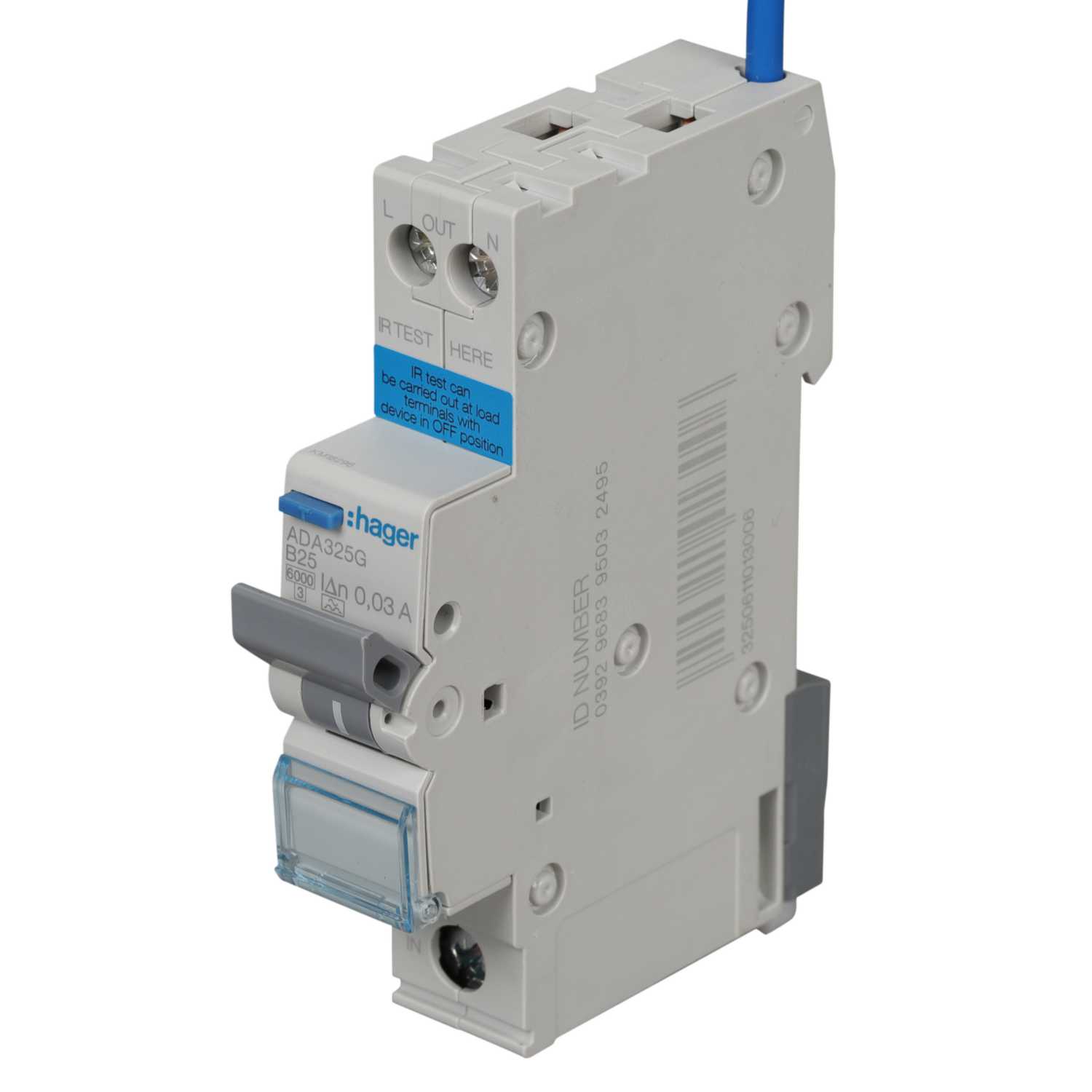 Hager 25A Single Pole and Neutral 1 Module B Curve 6kA 30mA Type A RCBO (ADA325G) | CEF