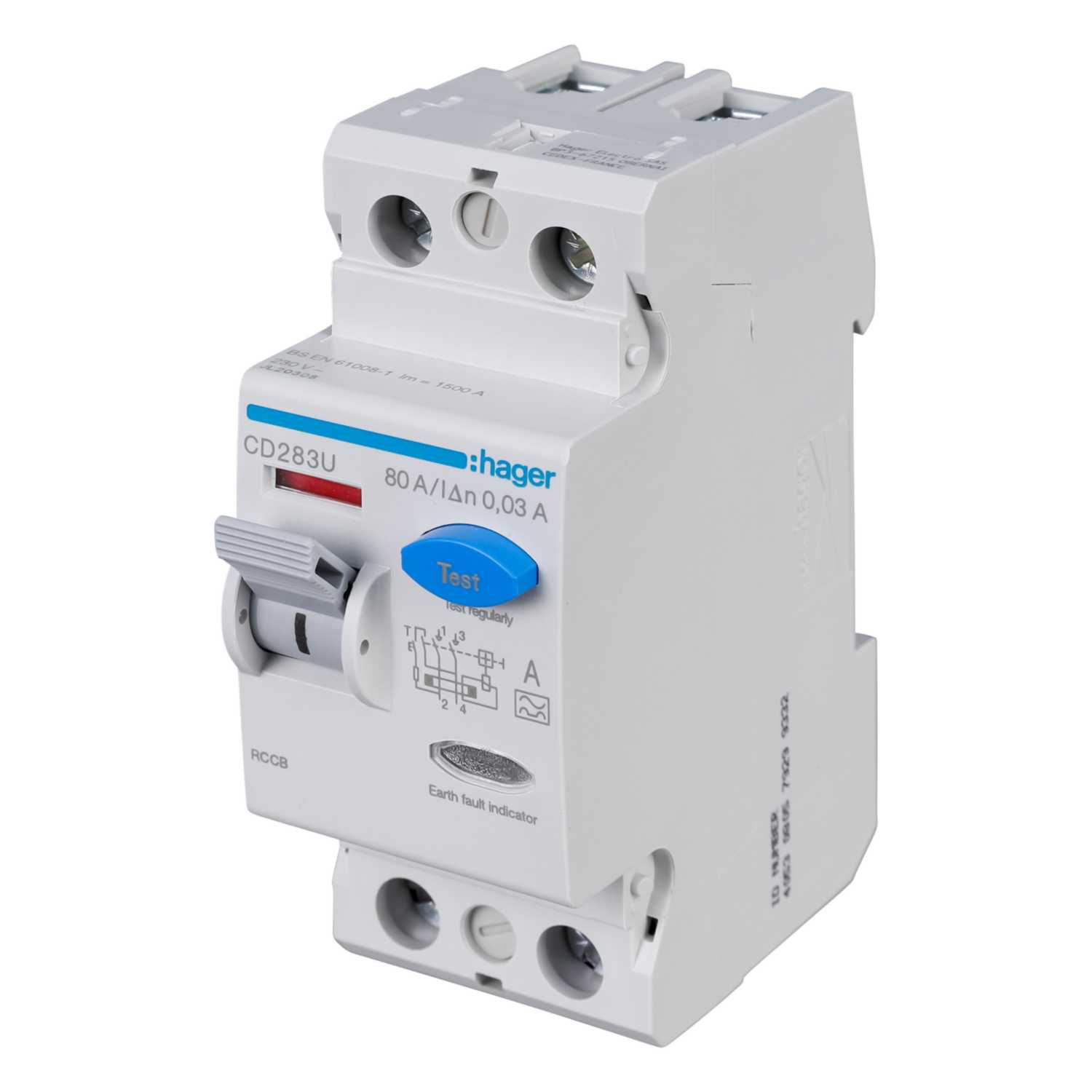 Hager 80A 2 Pole 30mA Type A RCD (CD283U) | CEF