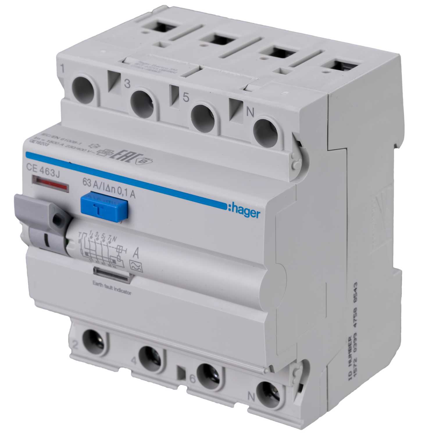 Hager 63A 4 Pole 100mA Type A RCD (CE463J) | CEF