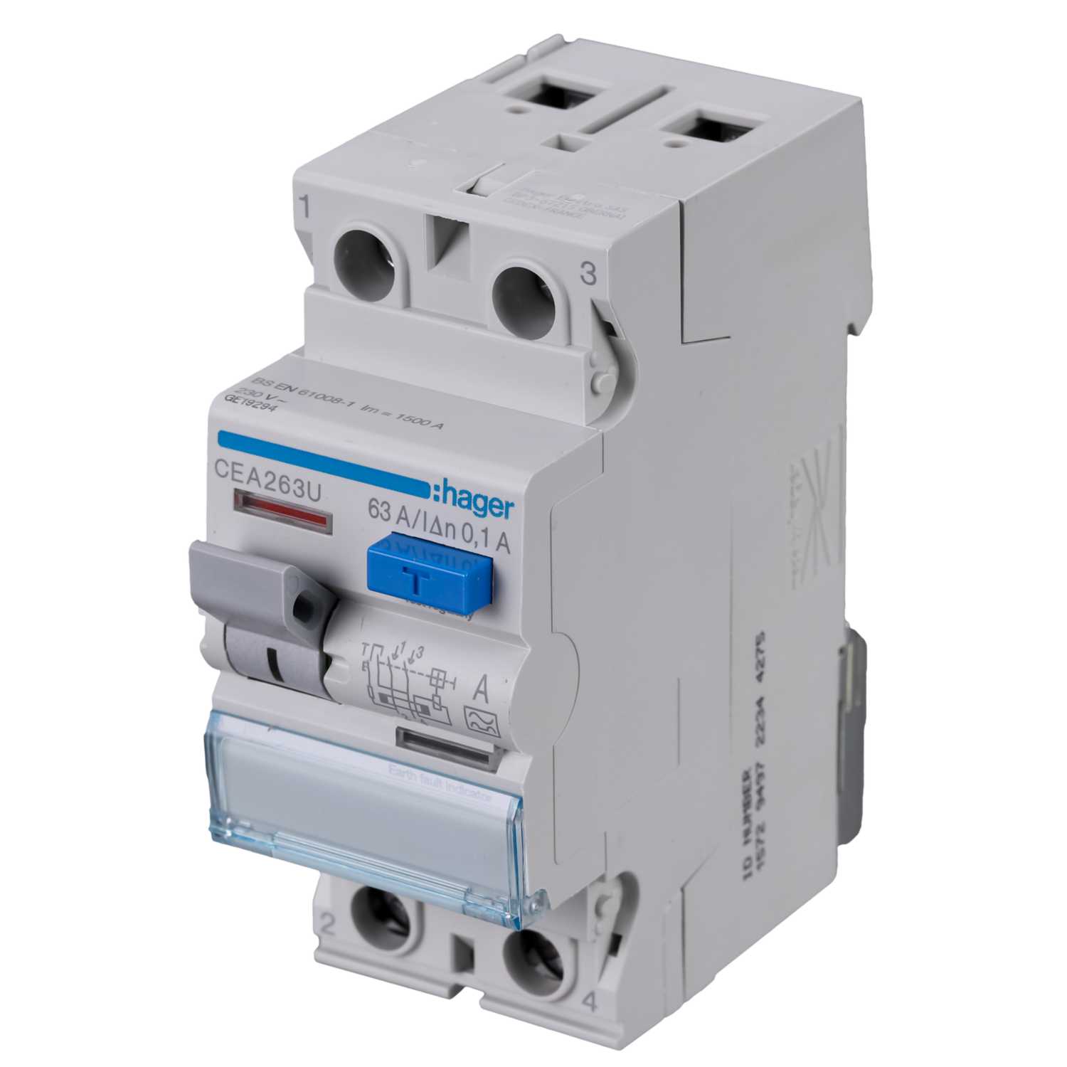 Hager 63A 2 Pole 100mA Type A RCD (CEA263U) | CEF