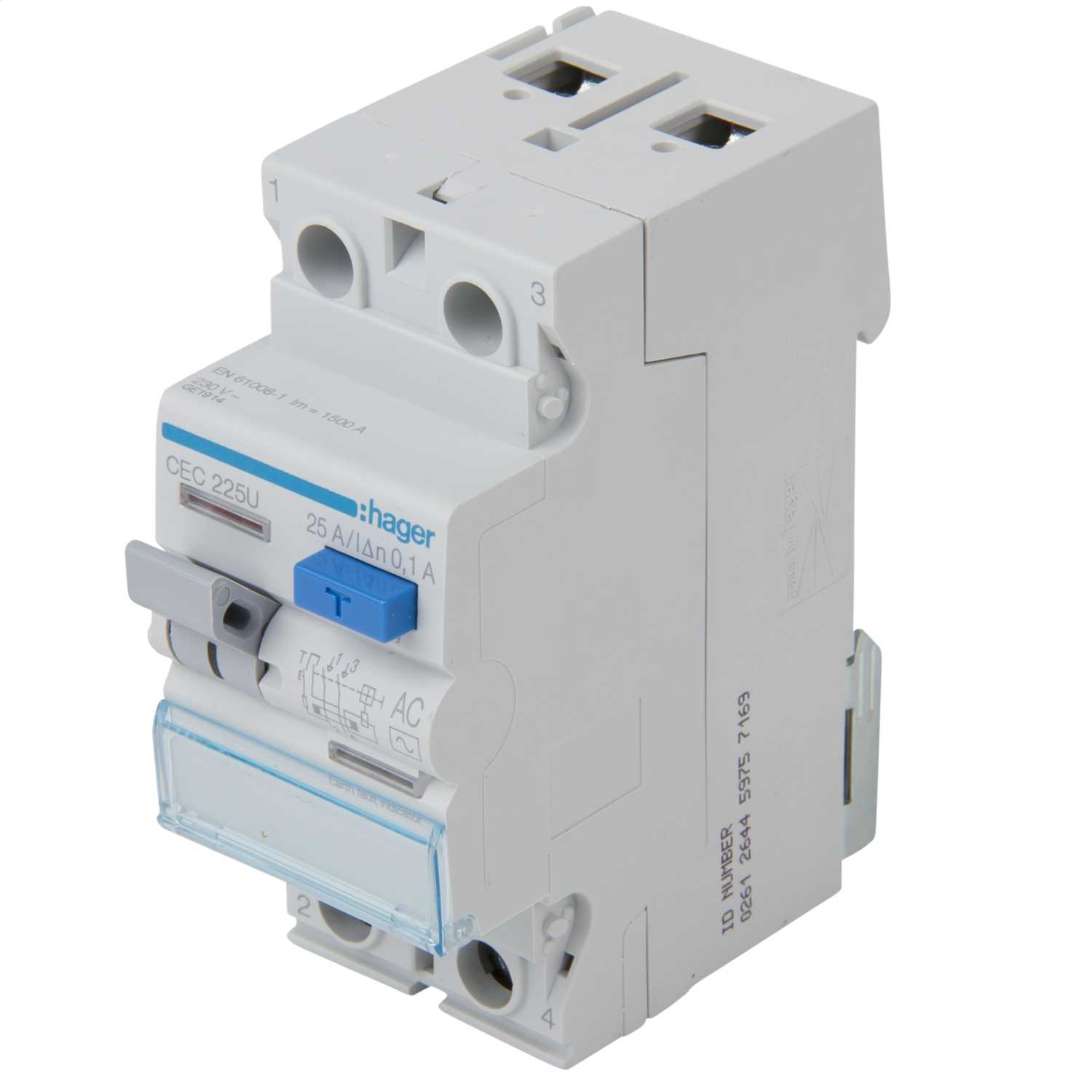 Hager 25A 2 Pole 100mA Type AC RCD (CEC225U) | CEF