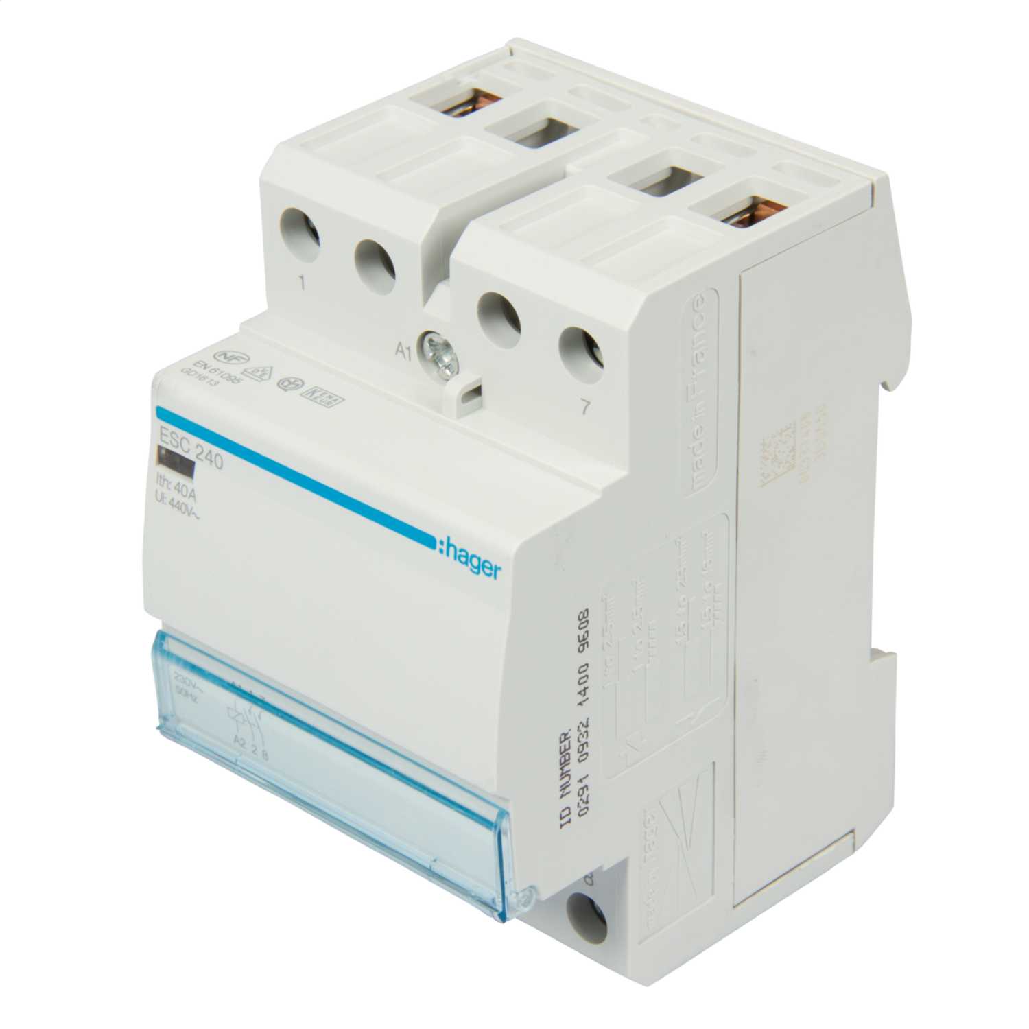 Hager 40A 3 Module Contactor 2 NO Contacts (ESC240) | CEF