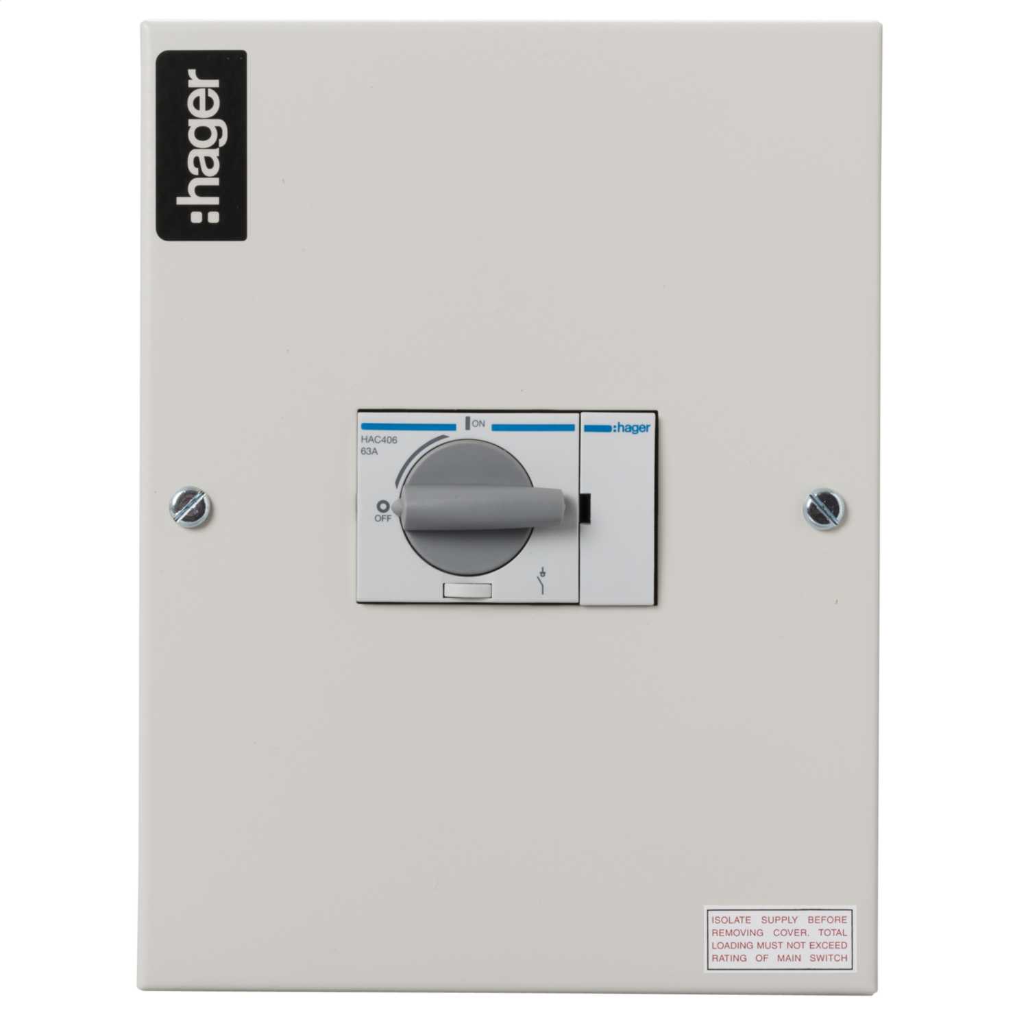 Hager 63A TP+N Metal Isolator Switch Disconnector (JAB406B) | CEF