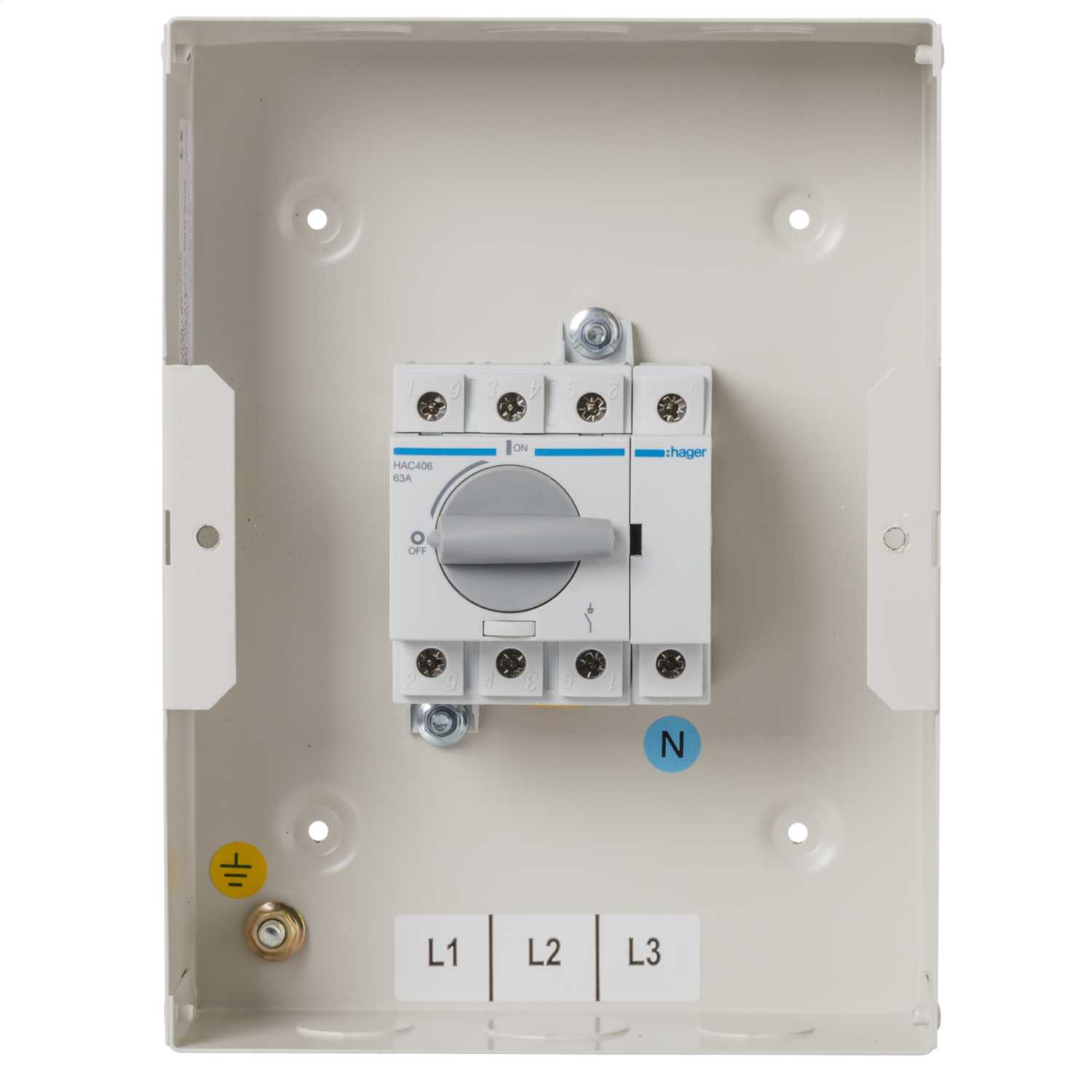 Hager 63A TP+N Metal Isolator Switch Disconnector (JAB406B) | CEF