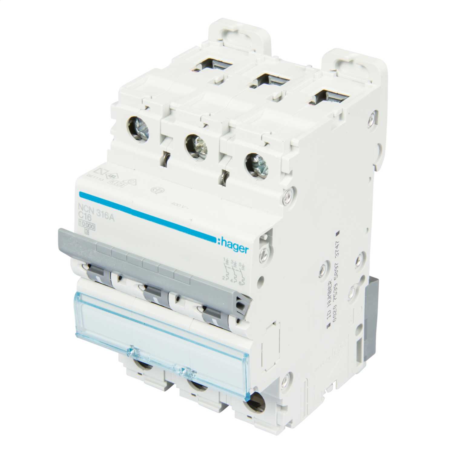 Hager 16A Triple Pole 10kA C Curve MCB (NCN316A) | CEF